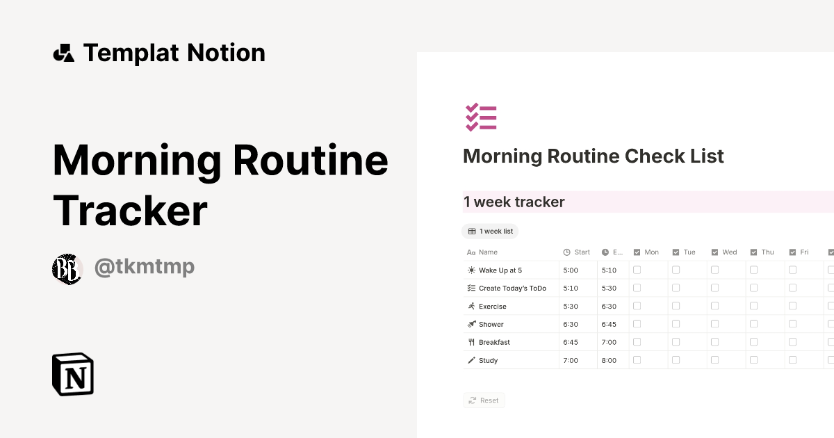 Morning Routine Tracker Templat oleh Big Bear | Notion Marketplace