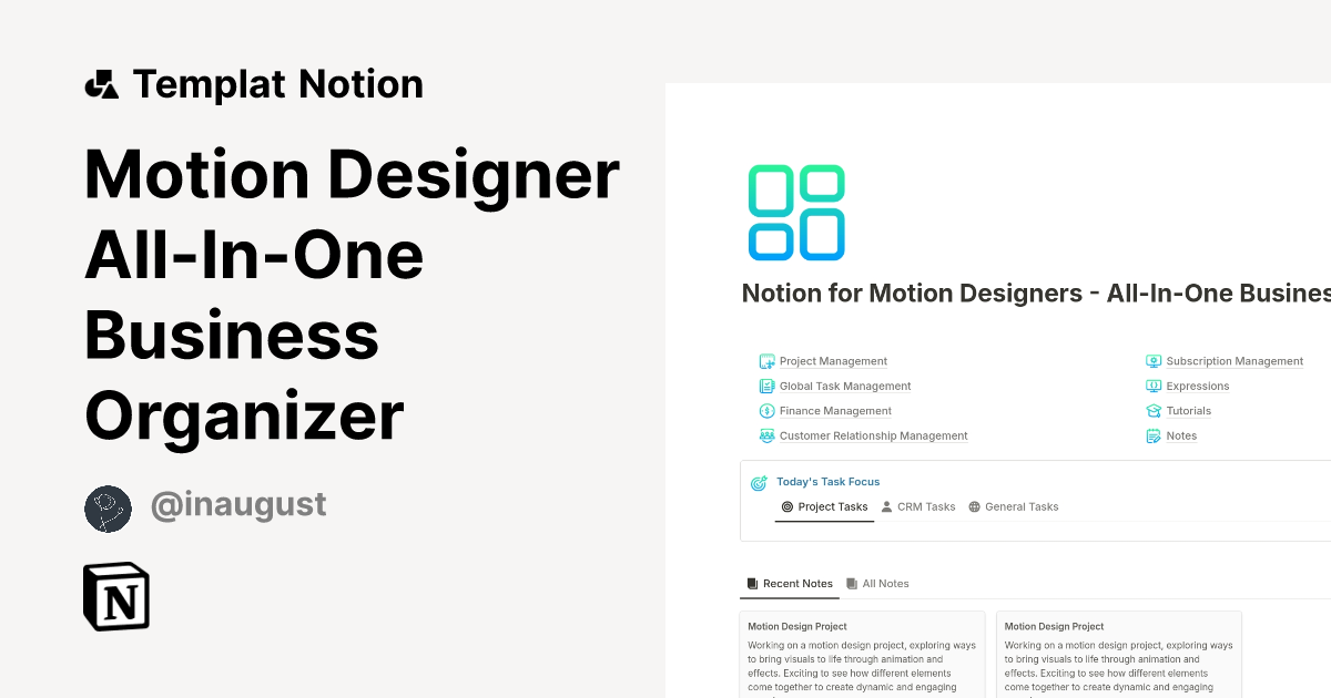 Motion Designer All-In-One Business Organizer Templat oleh In August ...