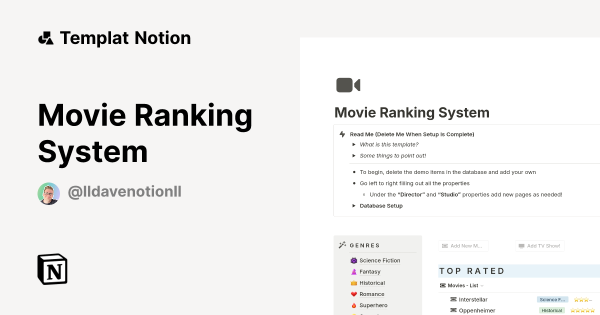 Movie Ranking System Templat oleh Dave's Toolkit | Notion Marketplace
