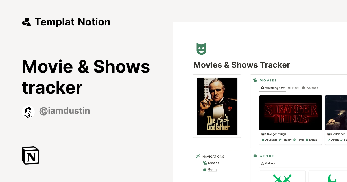 Movie & Shows tracker Templat oleh Dustin / Purvesh | Notion Marketplace