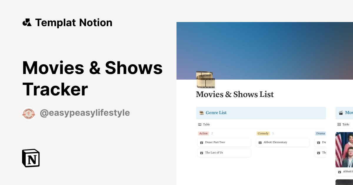 Movies & Shows Tracker Templat oleh Easy Peasy Lifestyle | Notion ...