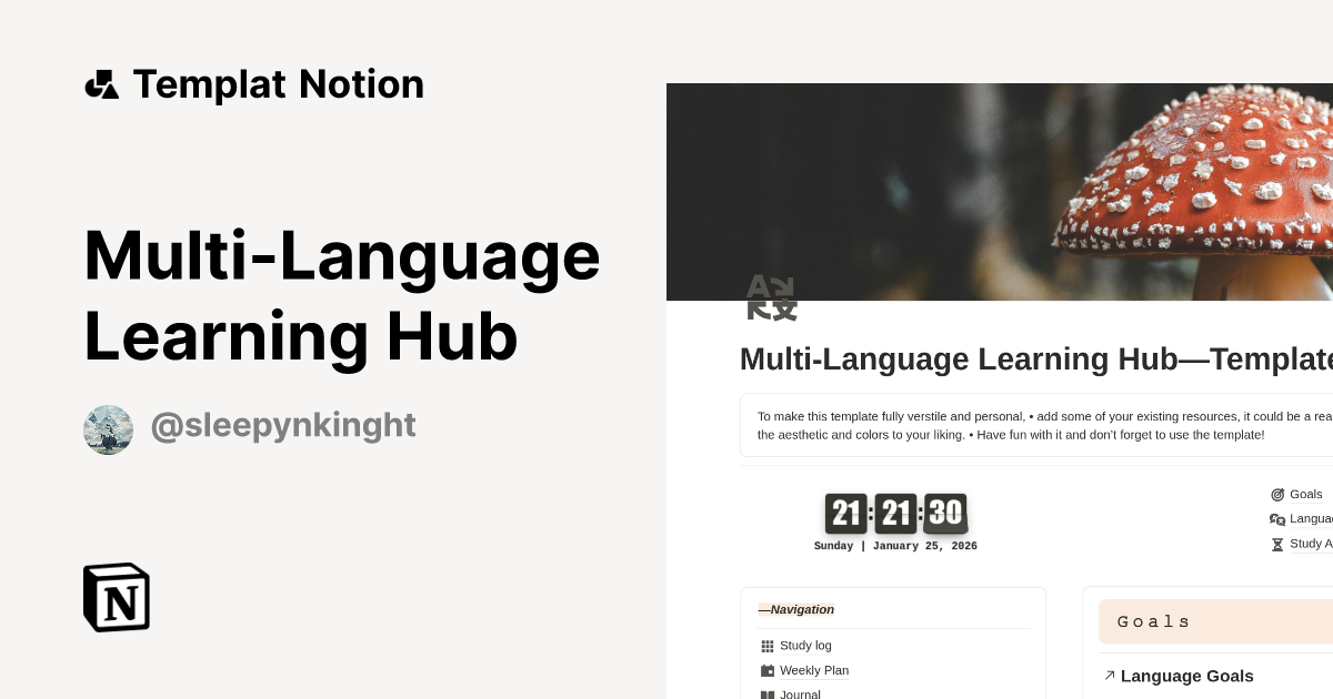 Templat Multi-Language Learning Hub | Notion Marketplace