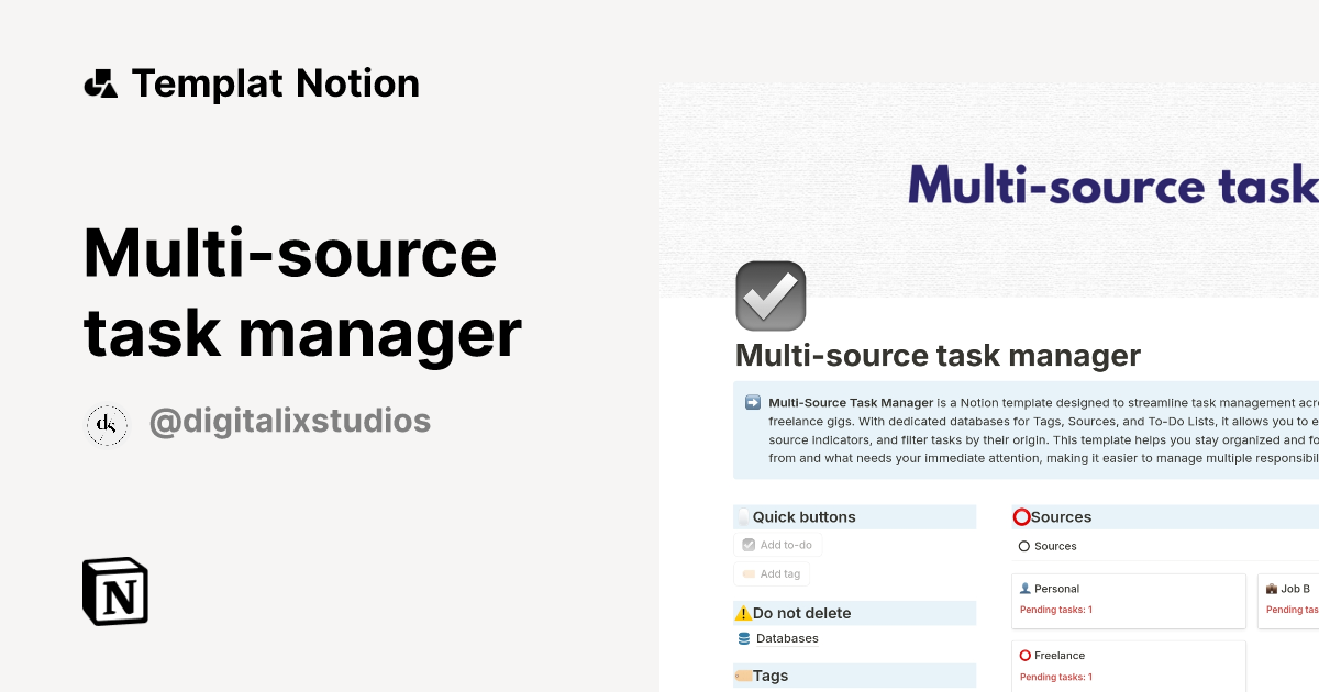 Multi-source task manager Templat oleh Digitalix | Notion Marketplace