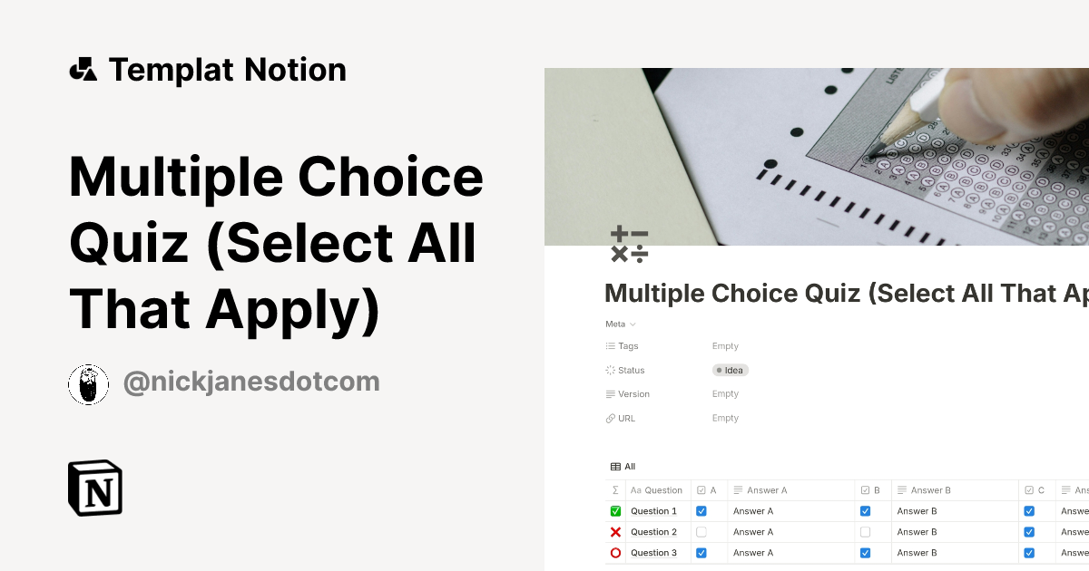 Templat Multiple Choice Quiz (Select All That Apply) | Notion Marketplace