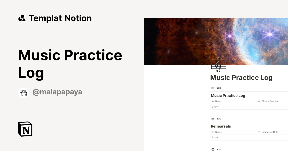 Music Practice Log Templat oleh Maia Papaya | Notion Marketplace