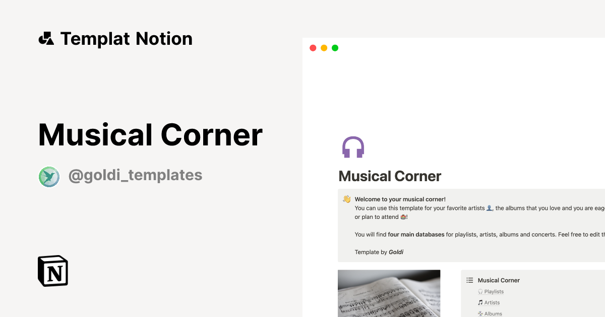 Templat Musical Corner | Notion Marketplace