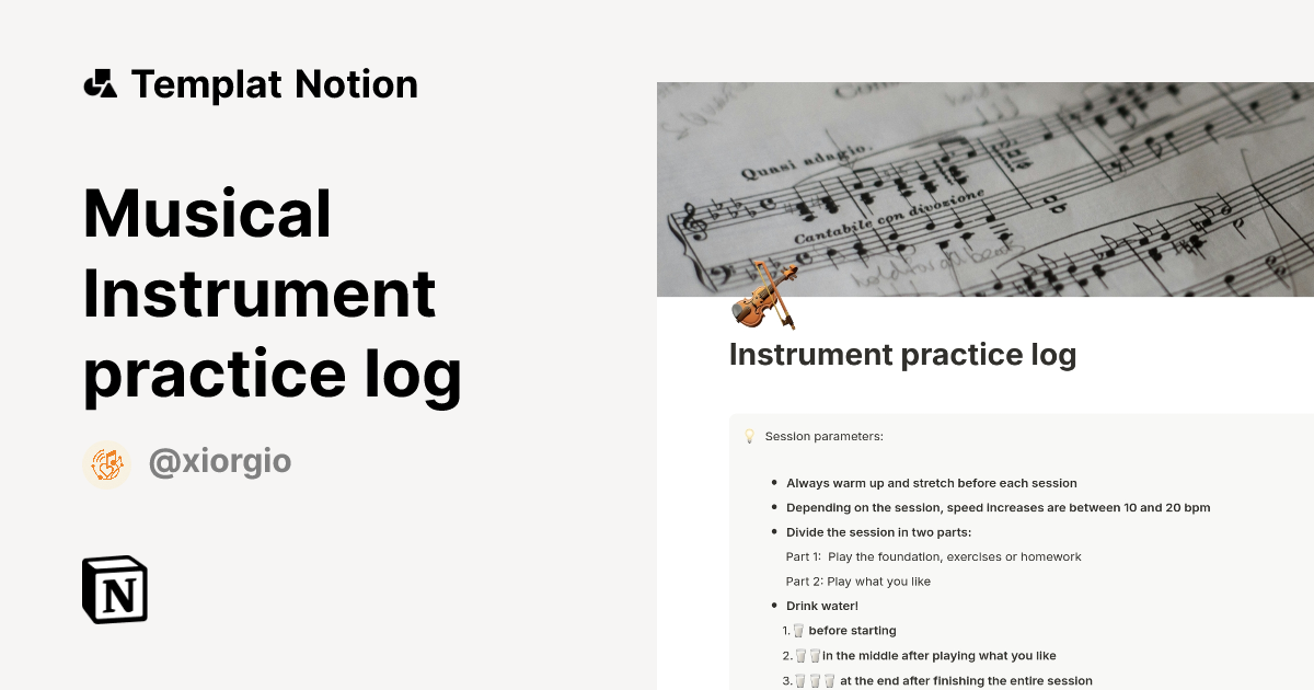 Templat Musical Instrument practice log | Notion Marketplace