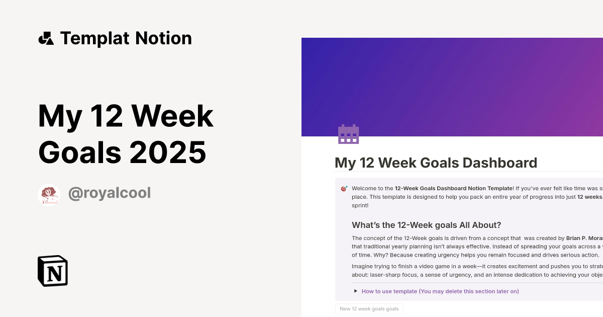 My 12 Week Goals 2025 Templat oleh Royalcool | Notion Marketplace