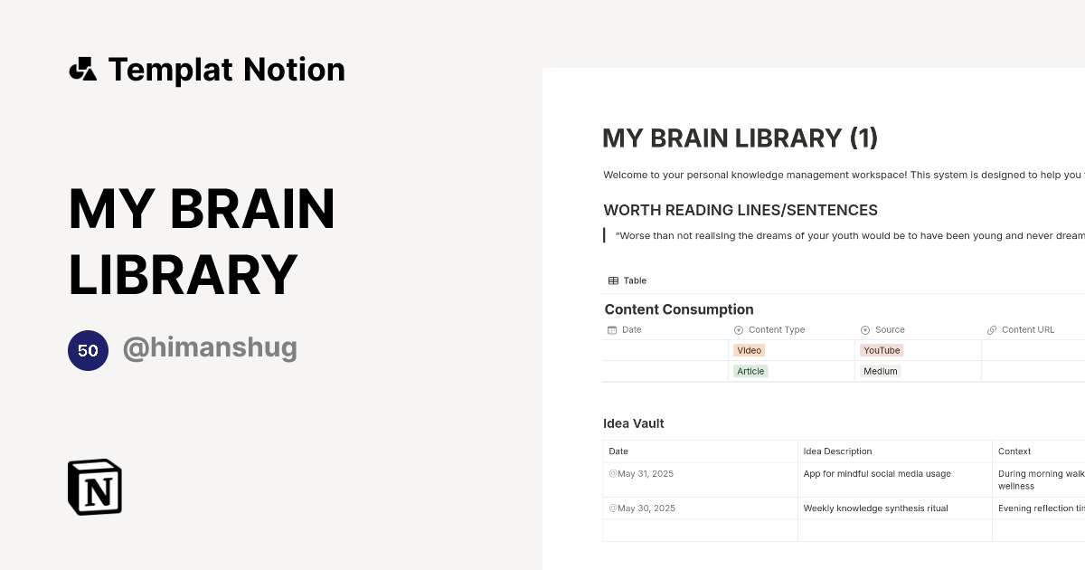 Templat MY BRAIN LIBRARY | Notion Marketplace