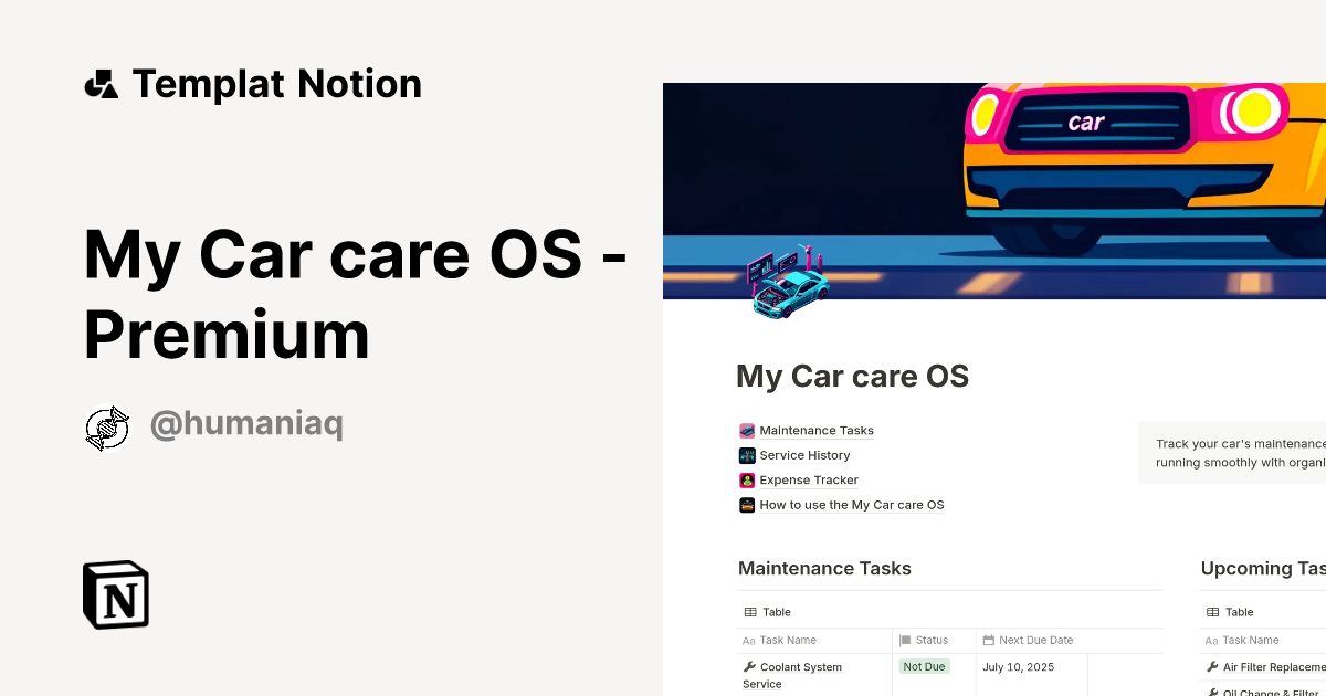 Templat My Car care OS - Premium | Notion Marketplace
