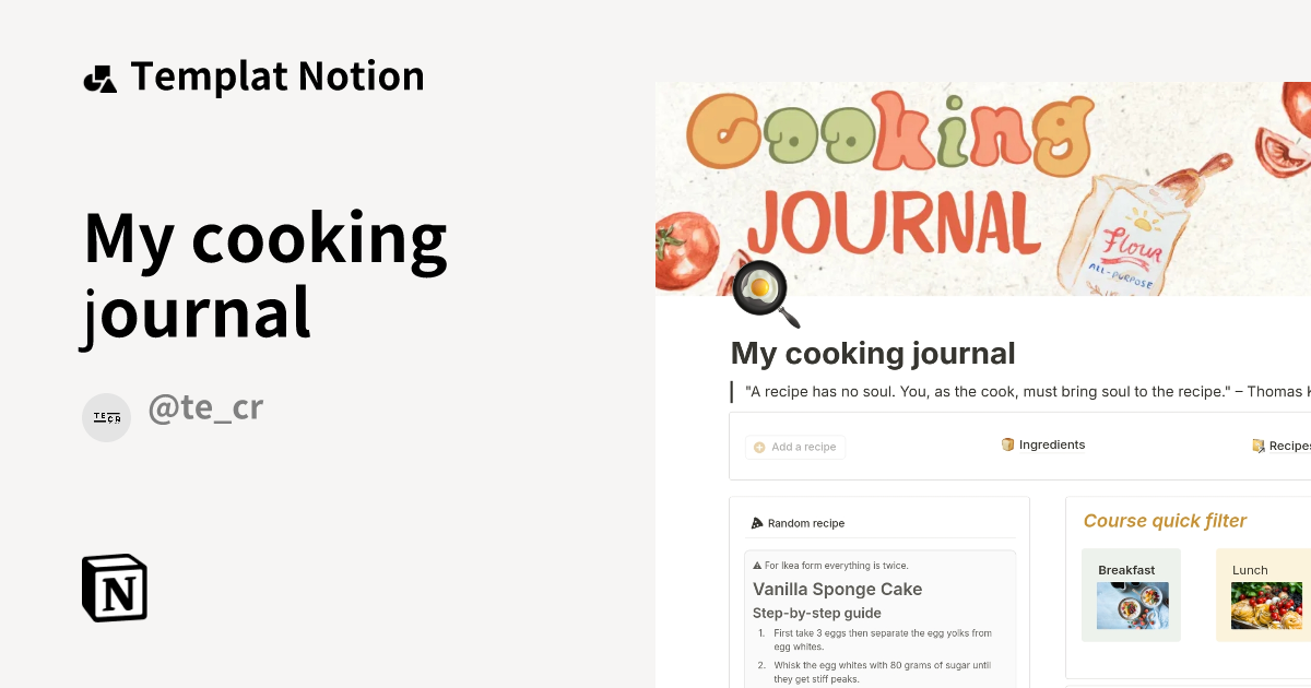 My cooking journal Templat oleh TE_CR | Notion Marketplace