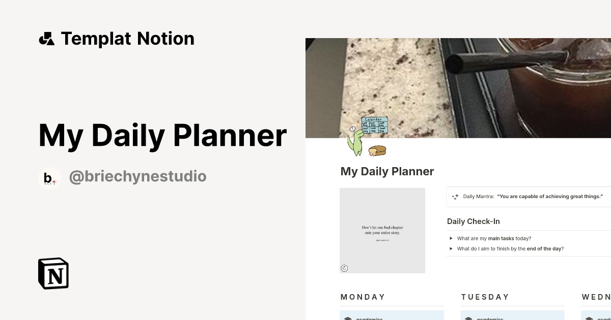 My Daily Planner Templat oleh BRIECHYNE STUDIO | Notion Marketplace