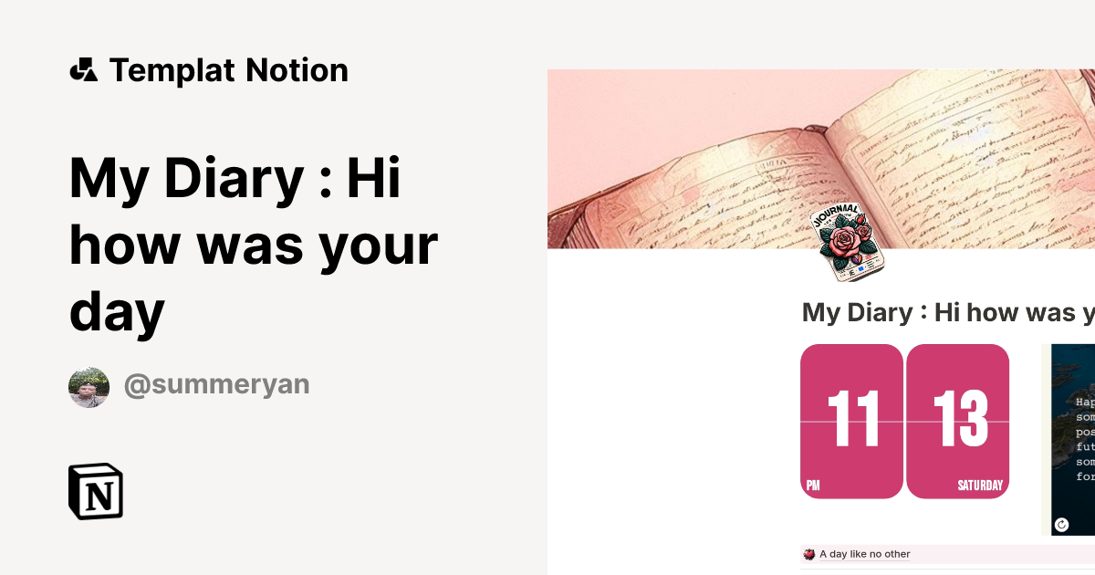 Templat My Diary : Hi how was your day | Notion Marketplace