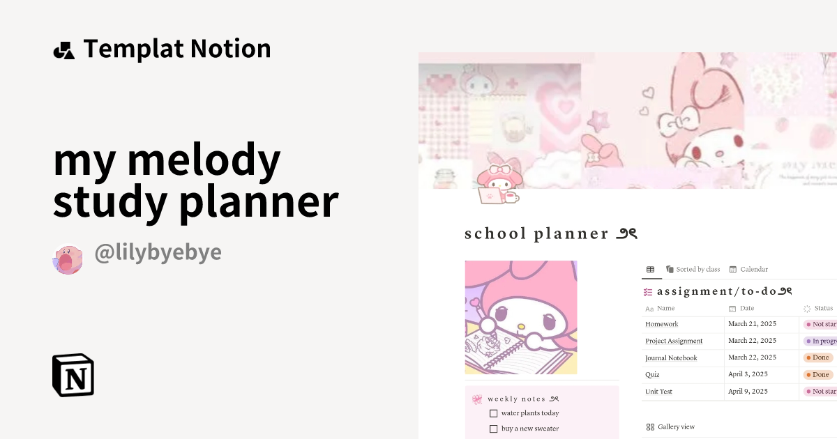 Templat my melody study planner | Notion Marketplace