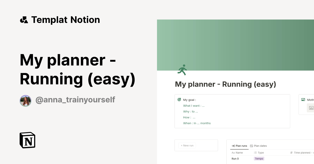 My planner - Running (easy) Templat oleh Train Yourself | Notion Marketplace