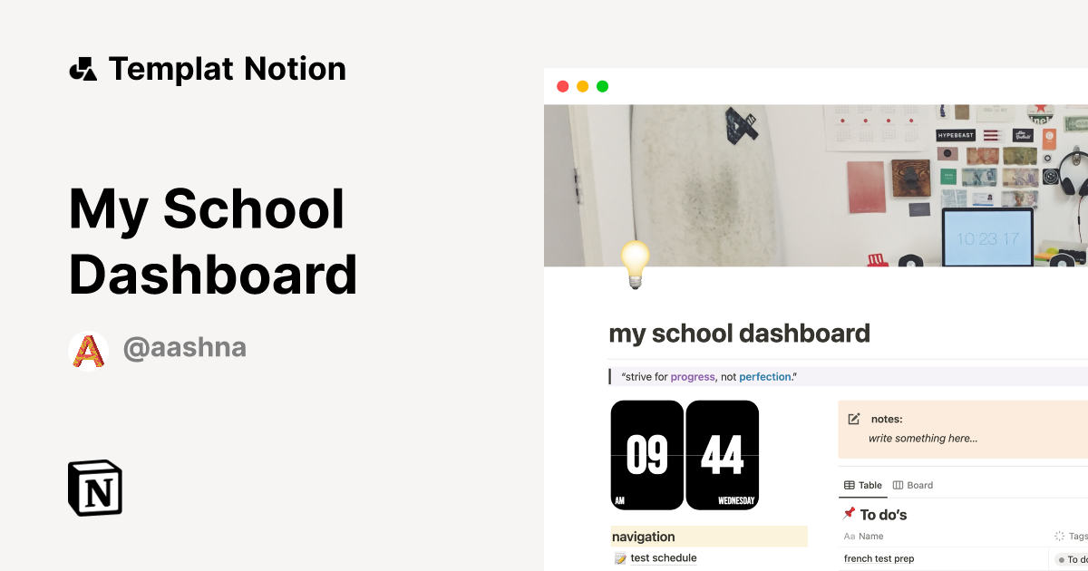 My School Dashboard Templat oleh Aashna Sanghani | Notion Marketplace