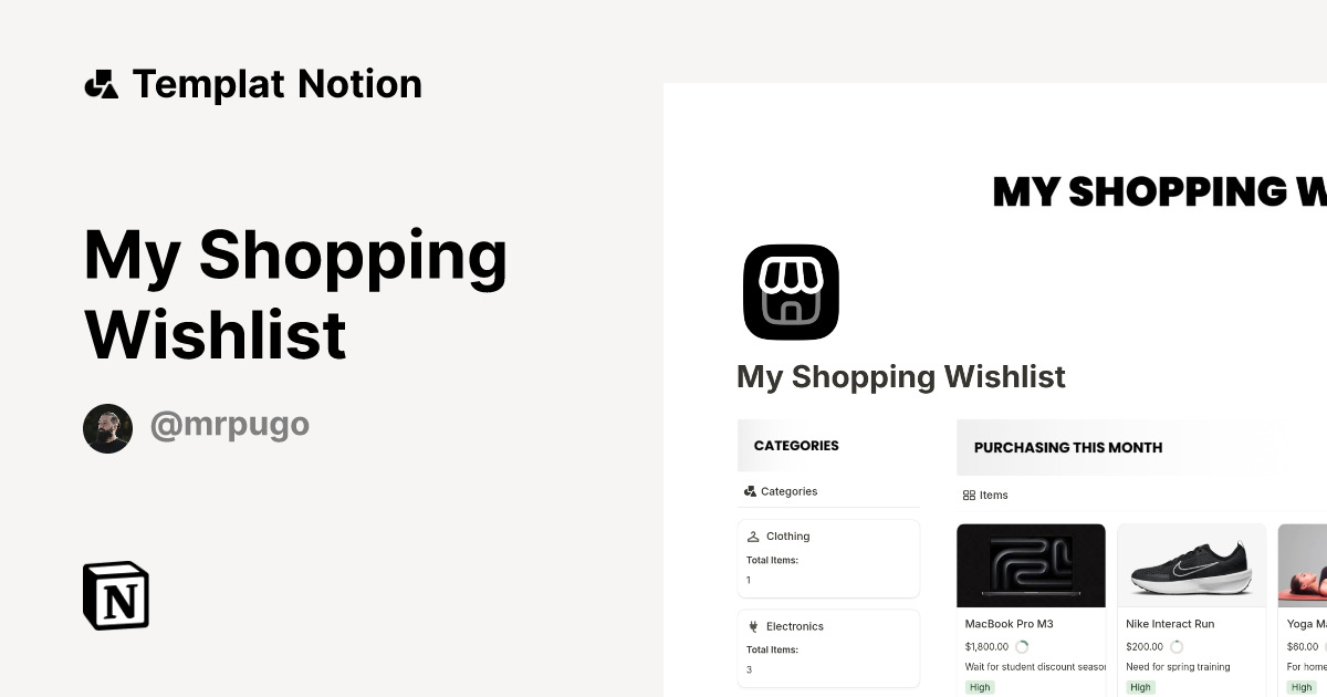 My Shopping Wishlist Templat oleh mrpugo | Notion Marketplace