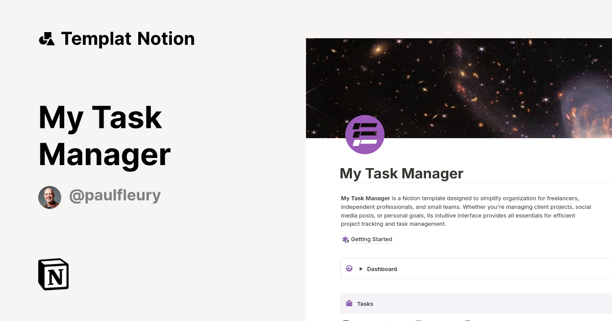 My Task Manager Templat oleh Paul Fleury | Notion Marketplace