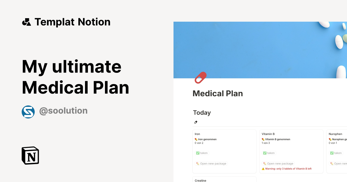My ultimate Medical Plan Templat oleh SooLution | Notion Marketplace