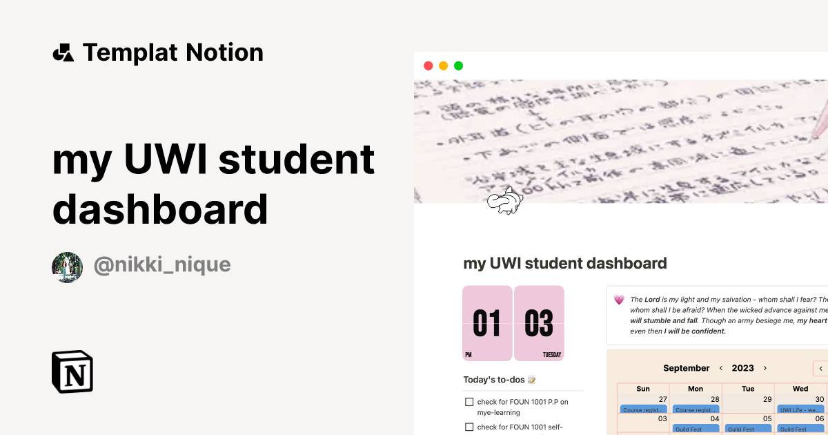 Templat my UWI student dashboard | Notion Marketplace