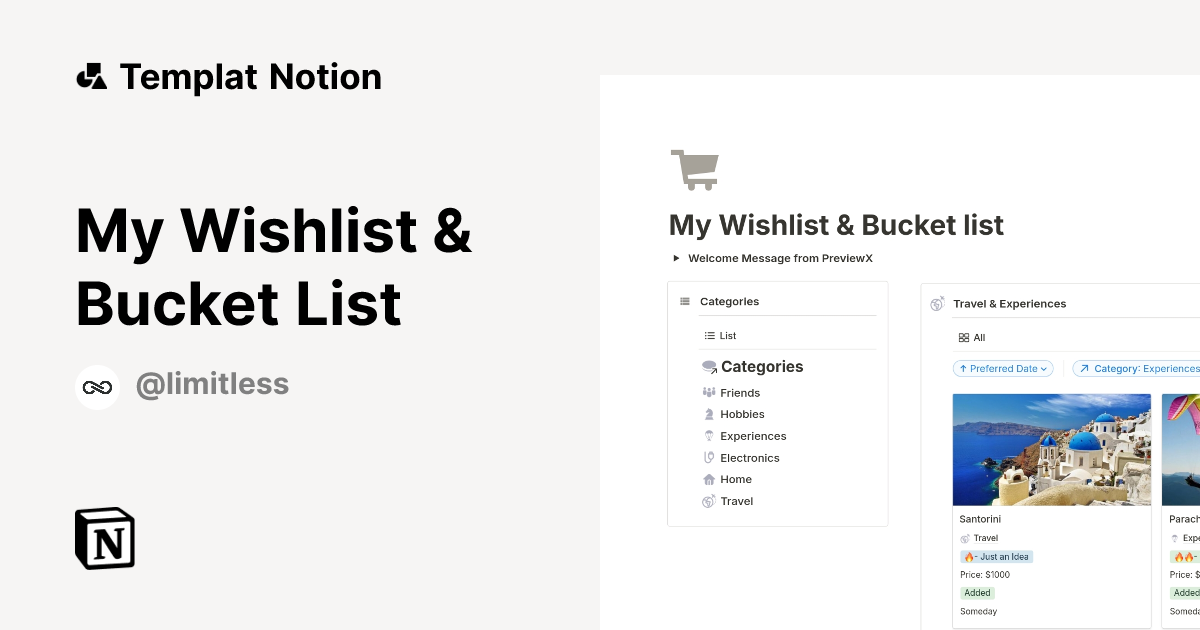 My Wishlist & Bucket List Templat oleh Limitless Notion | Notion ...