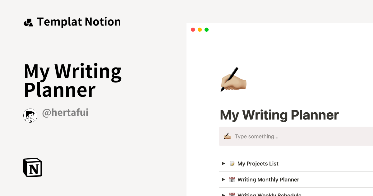 Templat My Writing Planner | Notion Marketplace