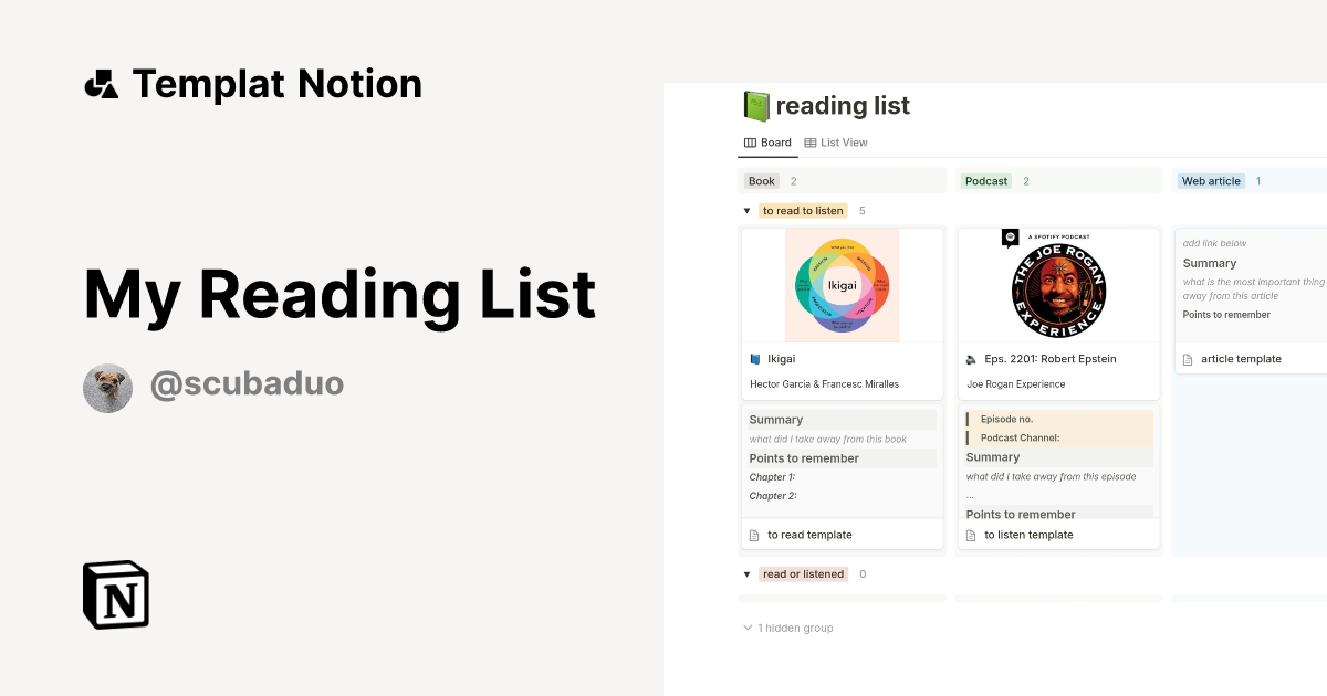 Templat My Reading List | Notion Marketplace