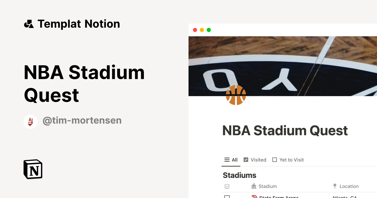 NBA Stadium Quest Templat oleh Tim Mortensen | Notion Marketplace