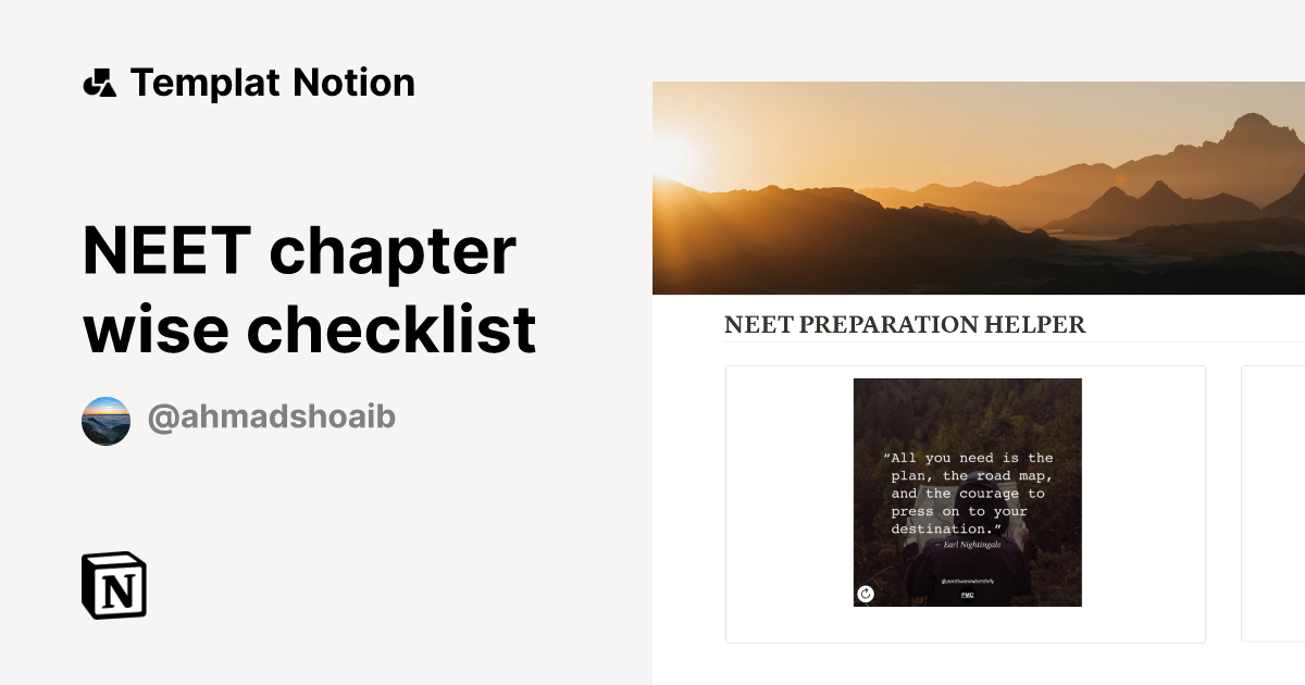 NEET chapter wise checklist Templat oleh AHMAD | Notion Marketplace