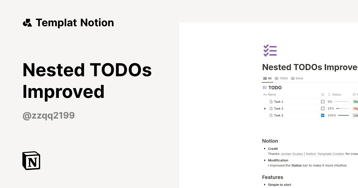 Nested TODOs Improved Templat oleh Nested TODOs Improved | Notion Marketplace