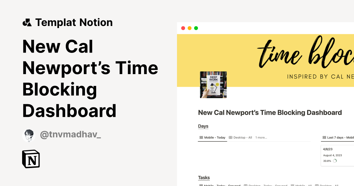 New Cal Newport’s Time Blocking Dashboard Templat oleh TnvMadhav ...