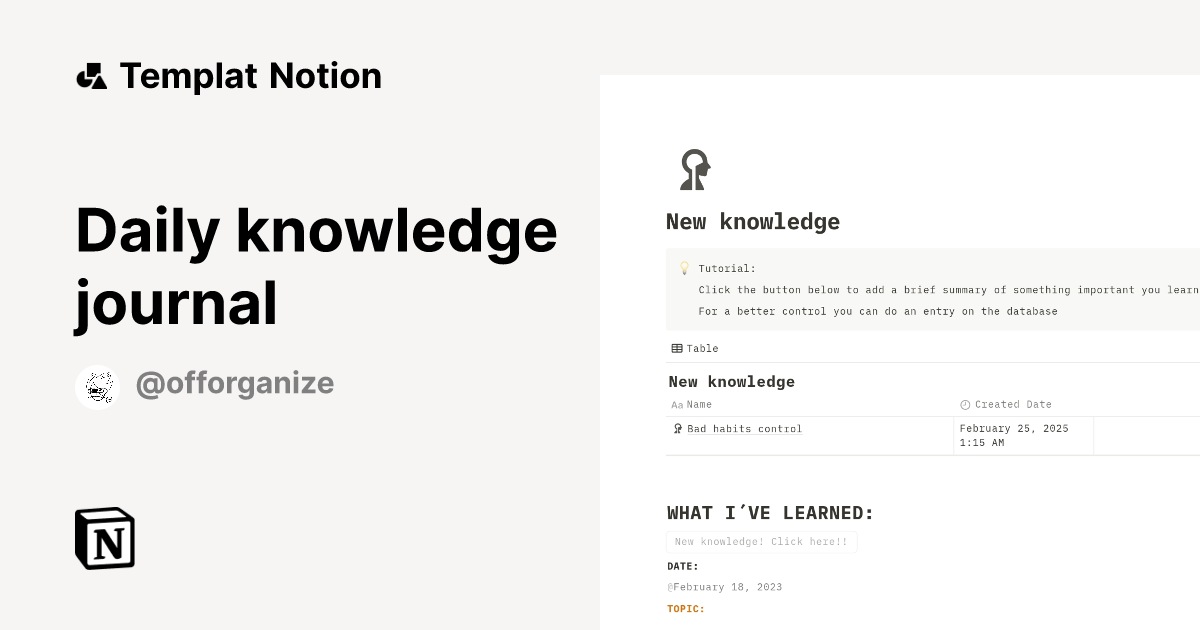 Templat Daily knowledge journal | Notion Marketplace