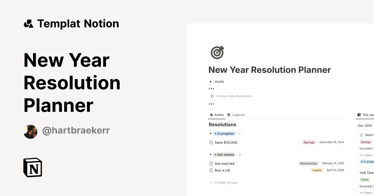 New Year Resolution Planner Templat oleh Hart Brae Kerr | Notion ...