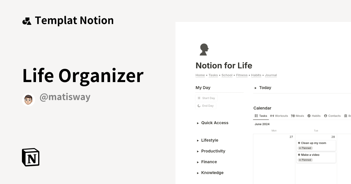 Life Organizer Templat oleh Matisway | Notion Marketplace