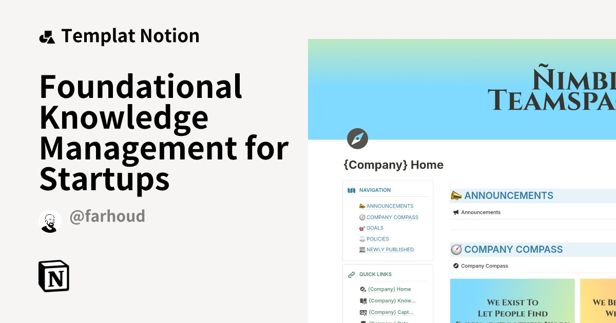 Foundational Knowledge Management for Startups Templat oleh Ñimbl Workflows by Farhoud Cheraghi ...