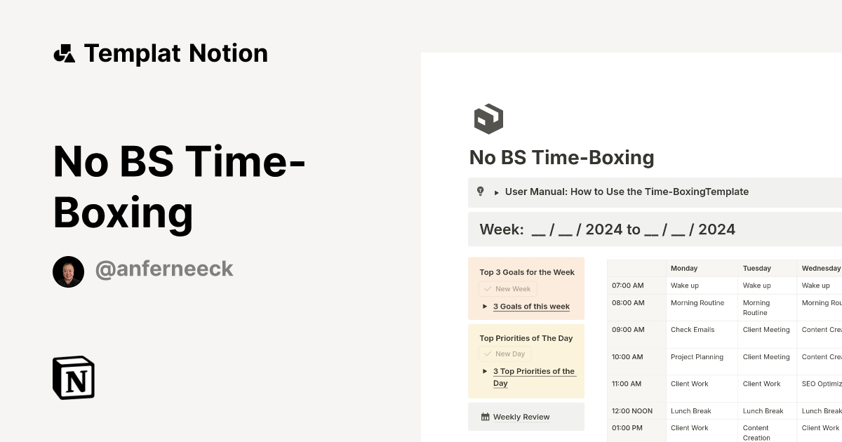 Templat No BS Time-Boxing | Notion Marketplace