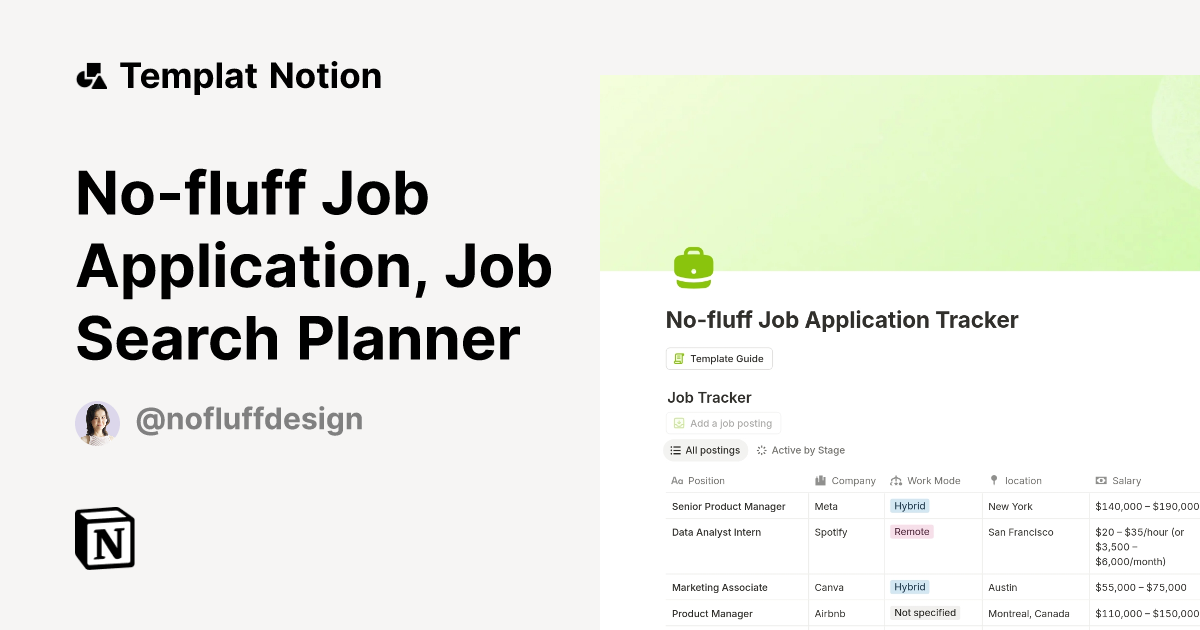 Templat No-fluff Job Application, Job Search Planner | Notion Marketplace