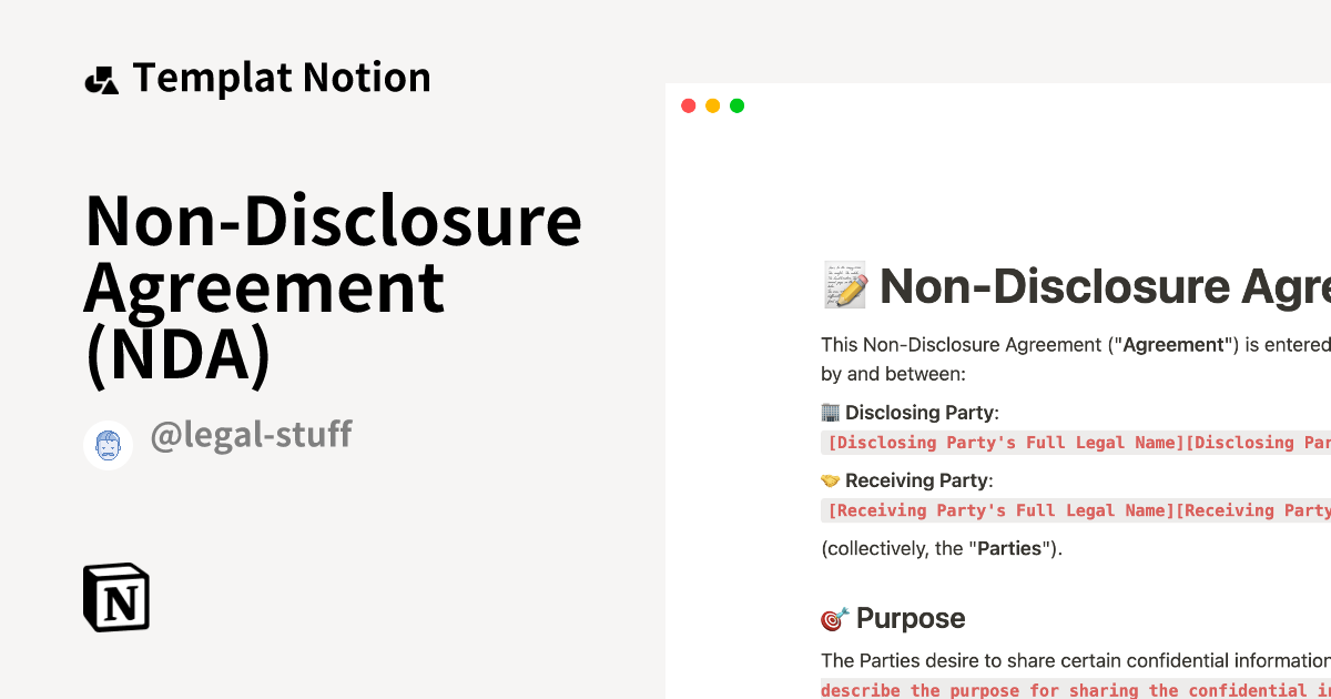 Non-Disclosure Agreement (NDA) Templat oleh Legal Stuff | Notion Marketplace