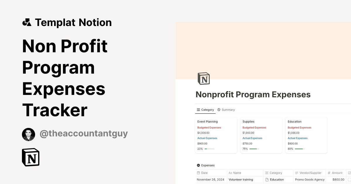 Non Profit Program Expenses Tracker Templat oleh theaccountantguy ...