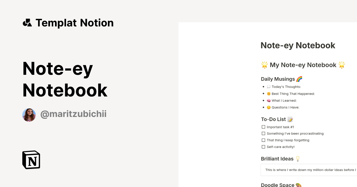 Note-ey Notebook Templat oleh Marissa | Notion Marketplace