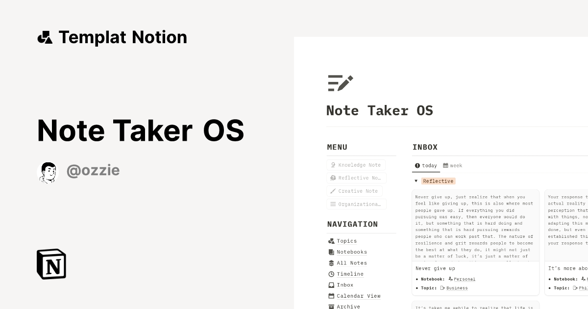 Note Taker OS Templat oleh Oz's Templates | Notion Marketplace