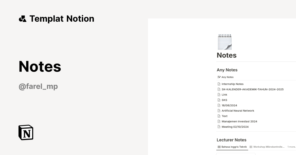 Notes Templat oleh Farel MP | Notion Marketplace