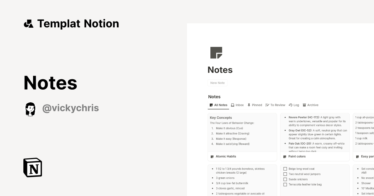 Notes Templat oleh Vicky Chris | Notion Marketplace