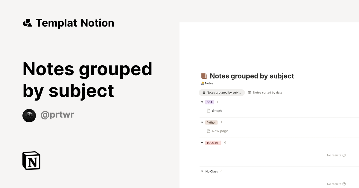 Templat Notes grouped by subject | Notion Marketplace