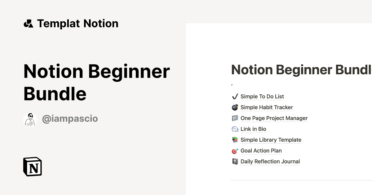 Notion Beginner Bundle Templat oleh Pascio | Notion Marketplace