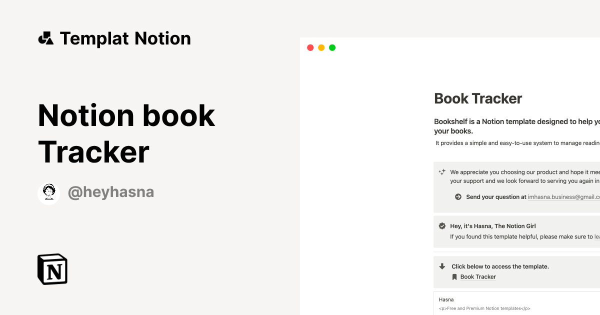 Notion book Tracker Templat oleh Hasna Notion Creator | Notion Marketplace