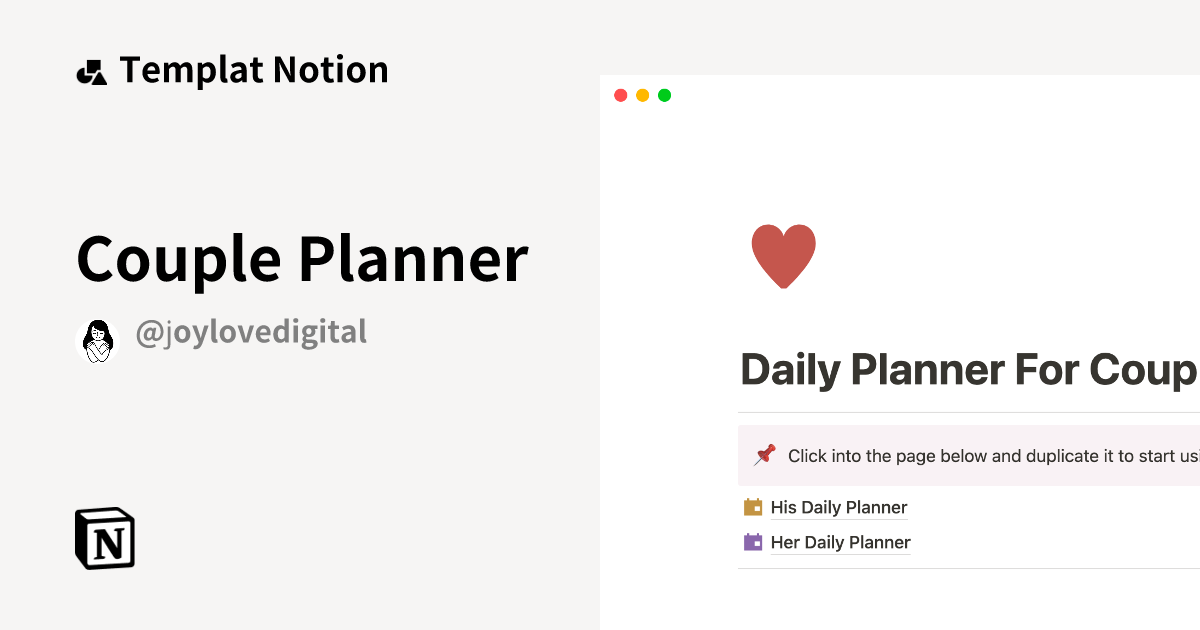 Couple Planner Templat oleh JoyLoveDigital | Notion Mom | Notion ...