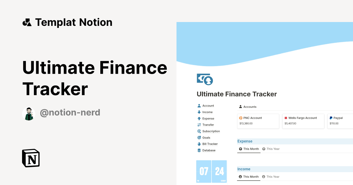 Ultimate Finance Tracker Templat oleh Notion nerd | Notion Marketplace