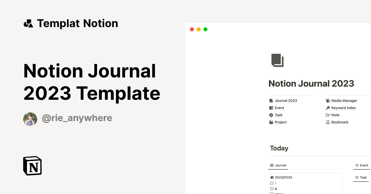 Notion Journal 2023 Template Templat oleh rie | Notion Marketplace