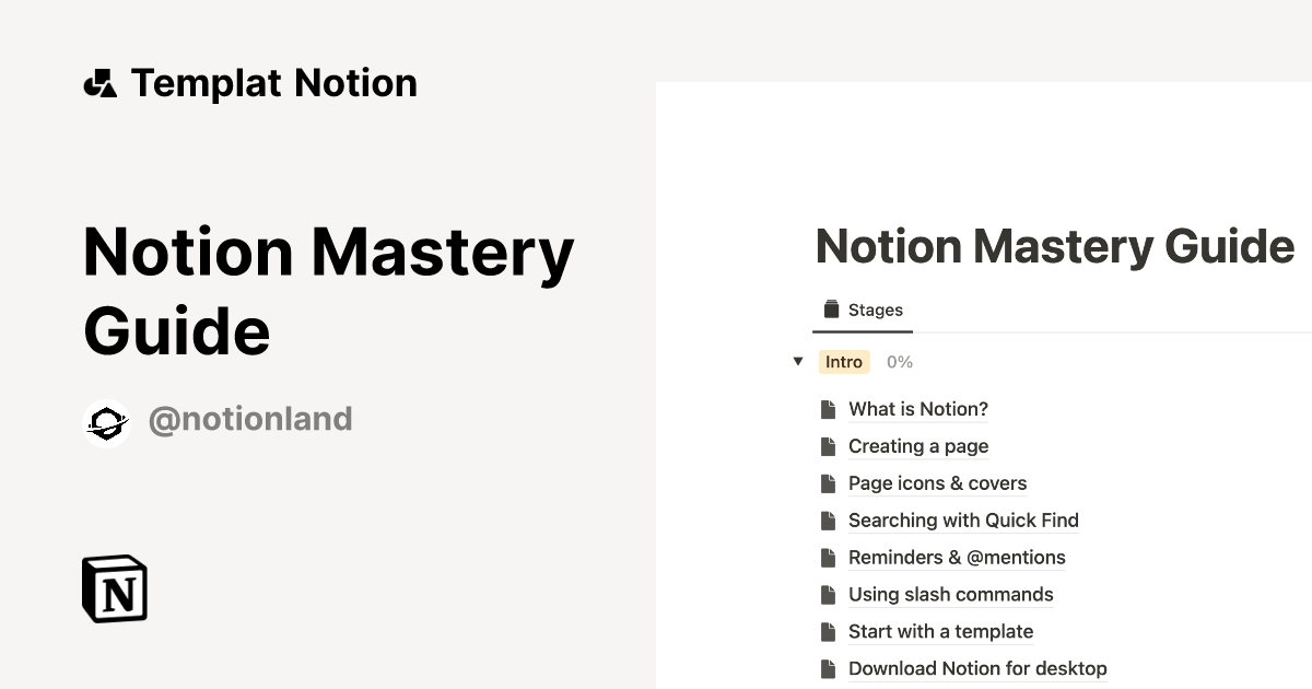 Notion Mastery Guide Templat oleh Notionland | Notion Marketplace